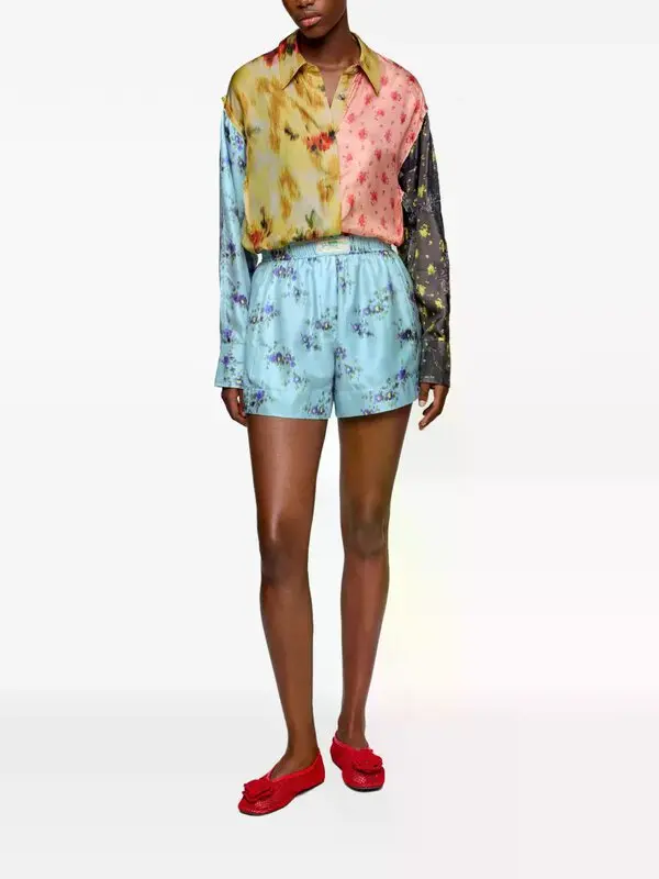 GANNI Floral-print Shorts - Blue