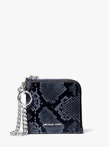 Michael Kors Jet Set Travel Medium Snake Embossed Chain Wallet - Blue