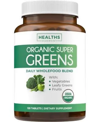 HEALTHS HARMONY Organic Super Greens Tablets Complete Superfood Supplement For Super Antioxidants Energy Gut Health Immune Support 120 - Organic Greens,180 Ct