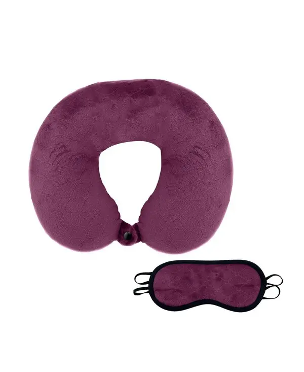 PURSONIC Memory Foam Travel Pillow With Sleep Mask - Purple