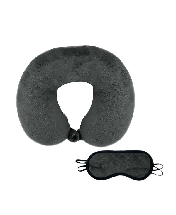 PURSONIC Memory Foam Travel Pillow With Sleep Mask - Grey