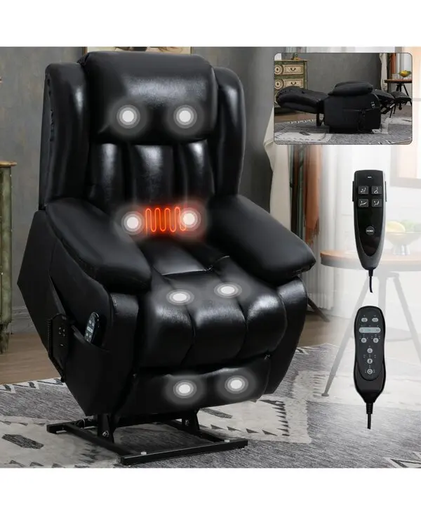 MAISON BOUCLE Genuine Leather Power Lift Recliner For Seniors - Black+leather