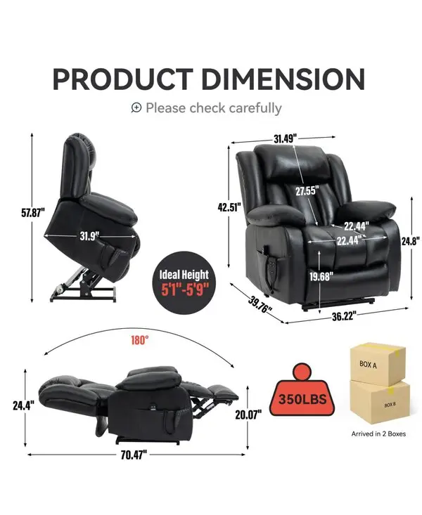 MAISON BOUCLE Genuine Leather Power Lift Recliner For Seniors