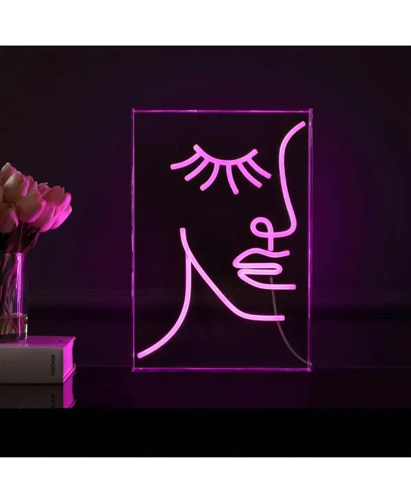 JONATHAN Y Half Face Contemporary Glam Acrylic Box Usb Operated Led Neon Light