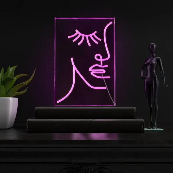 JONATHAN Y Half Face Contemporary Glam Acrylic Box Usb Operated Led Neon Light