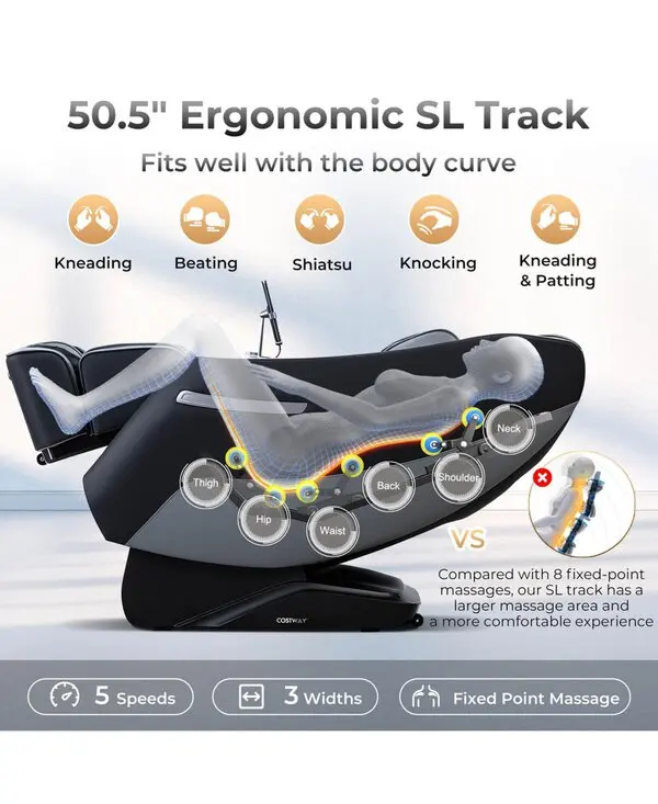 COSTWAY Zero Gravity Sl Track Full Body Massage Chair With Waist Heating & Airbag Massage