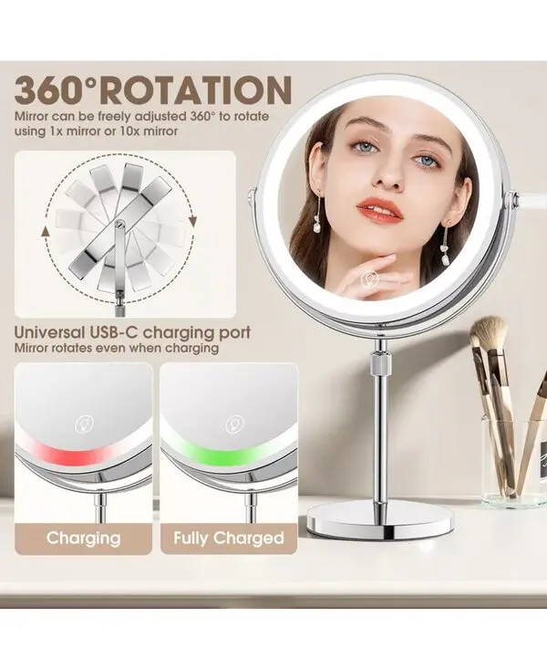 SUGIFT Lighted Makeup Mirror With 10x Magnification