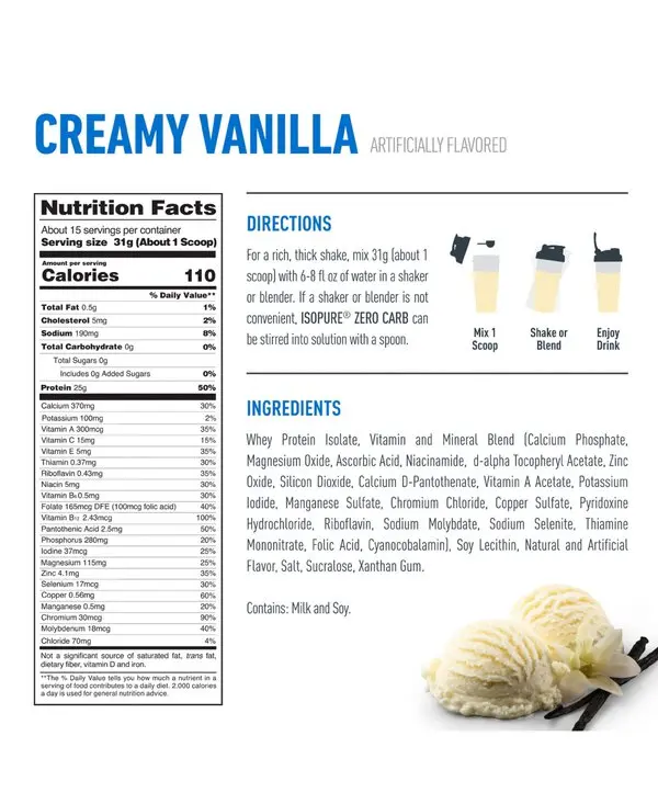 ISOPURE Zero Carb 100% Pure Whey Isolate Protein Powder