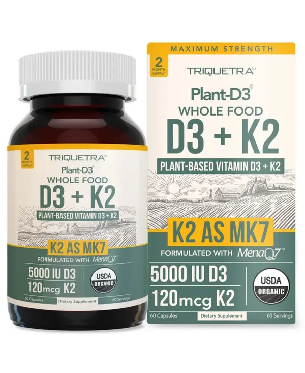 TRIQUETRA HEALTH Organic Plant-d3 + K2 5000 Iu Capsules Supplement - No Color
