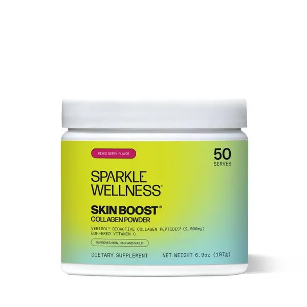 SPARKLE WELLNESS Skin Boost -serves Collagen Powder Supplement With Verisol Bioactive Hydrolyzed Collagen Peptides & Vitamin C To Improve Skin - Mixed Berry