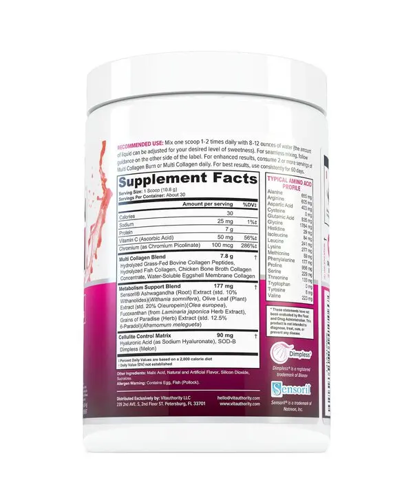 VITAUTHORITY Multi Collagen Burn Hydrolyzed Collagen Peptides Powder With Types I Ii Iii V X