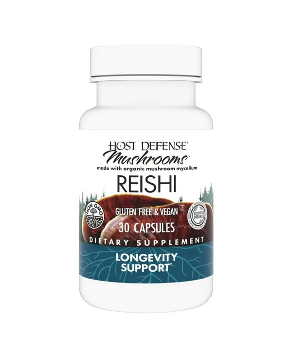 HOST DEFENSE Reishi Capsules Heart & Immune Health Support Supplement Mushroom Supplement To Support Energy & Vitality - No Color