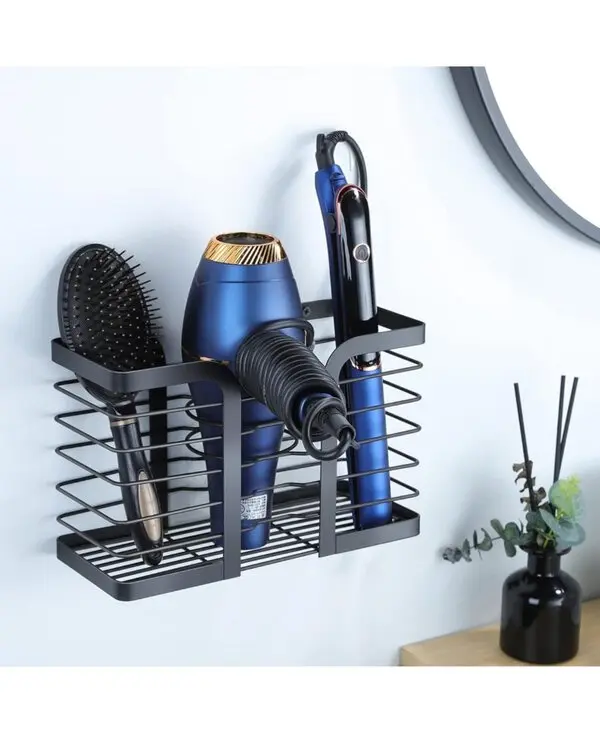 YIGII Hair Dryer Holder & Wall Mount Organizer – Metal Wire Bathroom Rack For Blow Dryer - Black-b