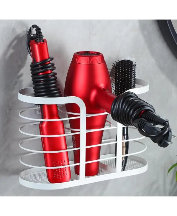 YIGII Hair Dryer Holder Adhesive Blow Dryer Holder/hair Tool Organizer Bathroom Organizer Stick On Wall Mounted Multi-functional Hair Dryer Rack - White-l