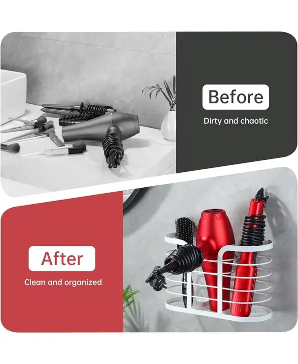 YIGII Hair Dryer Holder Adhesive Blow Dryer Holder/hair Tool Organizer Bathroom Organizer Stick On Wall Mounted Multi-functional Hair Dryer Rack