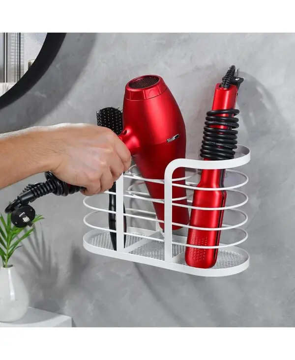 YIGII Hair Dryer Holder Adhesive Blow Dryer Holder/hair Tool Organizer Bathroom Organizer Stick On Wall Mounted Multi-functional Hair Dryer Rack