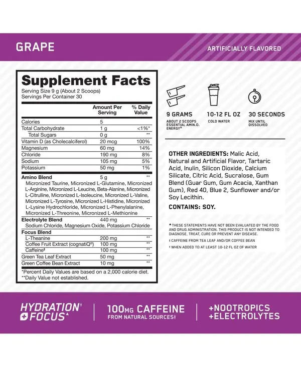 OPTIMUM NUTRITION Essential Amino Energy Hydration Plus Focus Powder