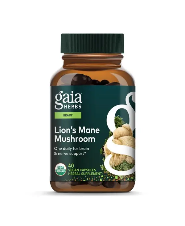 GAIA HERBS Organic Lion's Mane Mushroom Brain And Nerve Support Supplement To Help Maintain Neurological Health - No Color