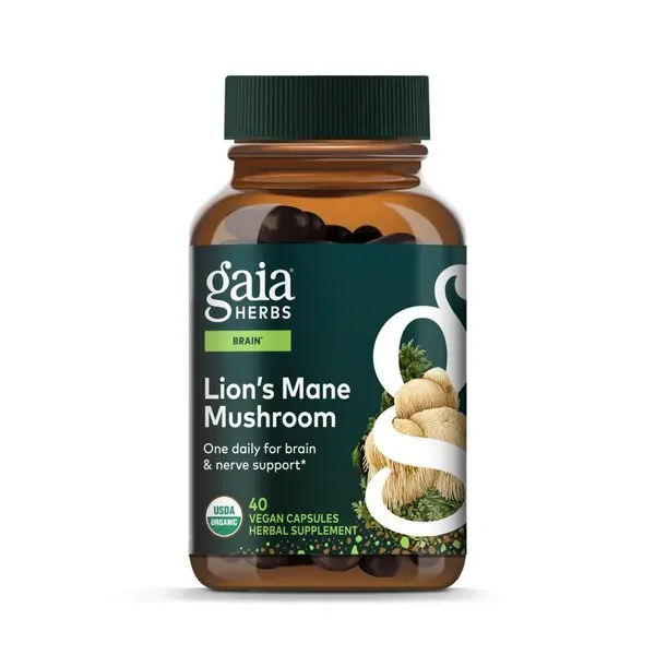 GAIA HERBS Organic Lion's Mane Mushroom Brain And Nerve Support Supplement To Help Maintain Neurological Health - No Color