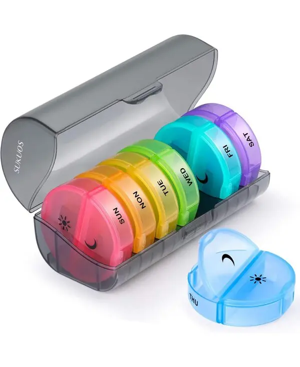 SUKUOS Weekly Pill Organizer Day 2 Times A Day - Black