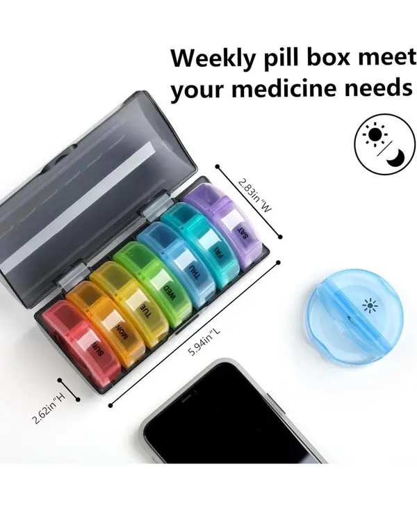 SUKUOS Weekly Pill Organizer Day 2 Times A Day - Clear