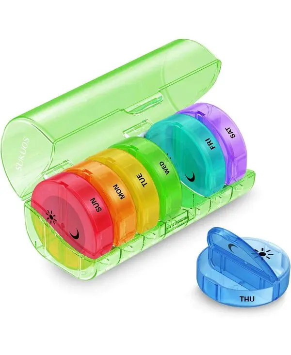 SUKUOS Weekly Pill Organizer Day 2 Times A Day - Green