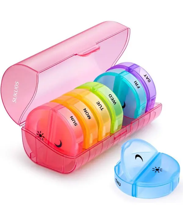 SUKUOS Weekly Pill Organizer Day 2 Times A Day - Pink