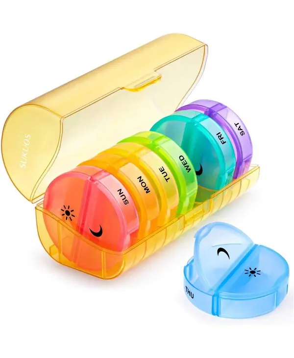 SUKUOS Weekly Pill Organizer Day 2 Times A Day - Yellow