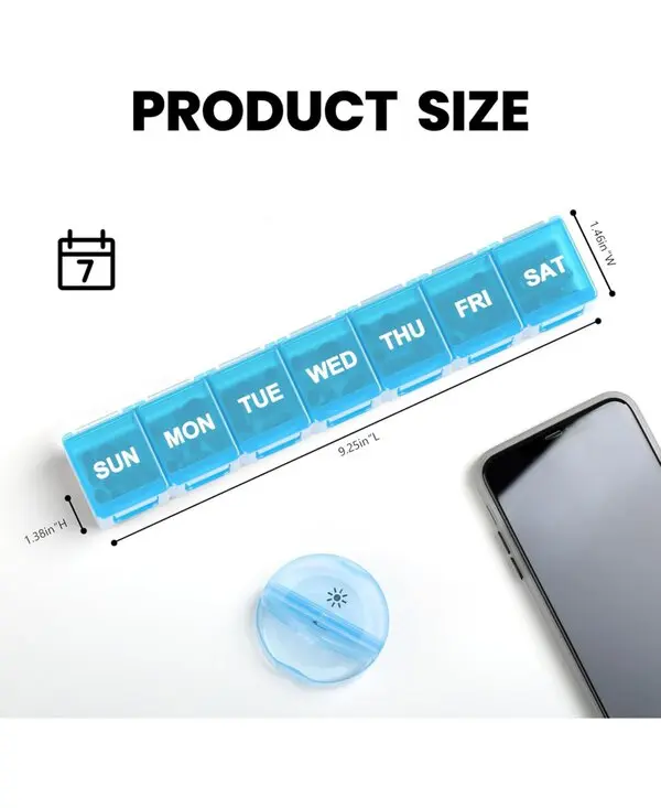 SUKUOS Extra Large Day Pill Organizer Easy To Open - Blue