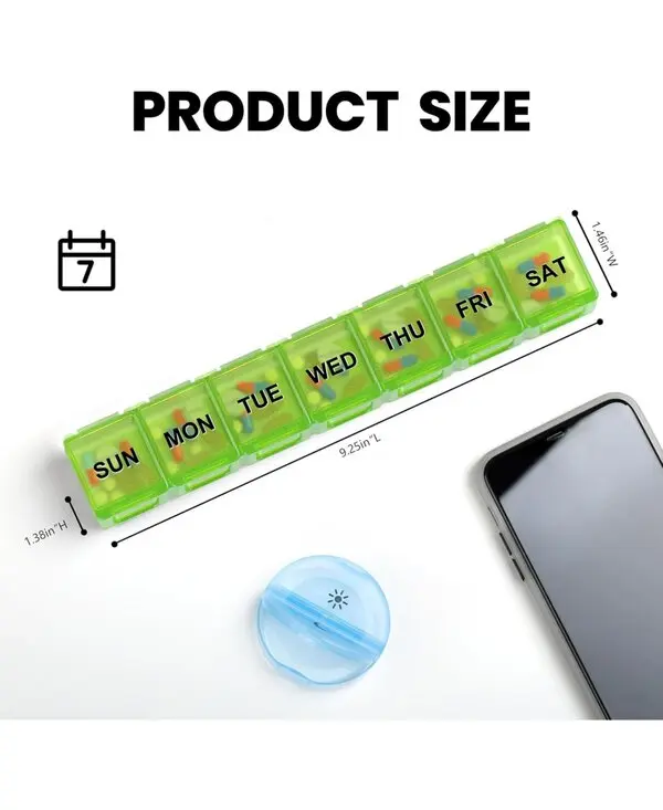 SUKUOS Extra Large Day Pill Organizer Easy To Open - Green