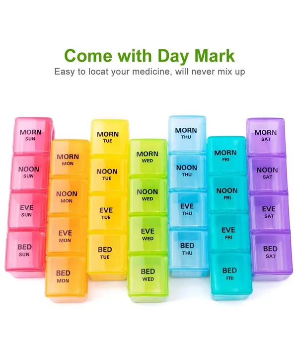 SUKUOS Large Weekly Pill Organizer 7 Day - Black