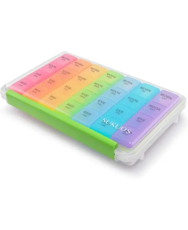 SUKUOS Large Weekly Pill Organizer 7 Day - Rainbow