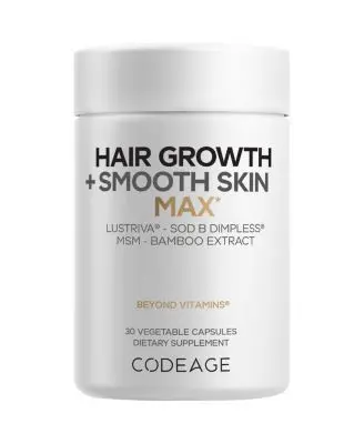 CODEAGE Hair Growth Smooth Skin Max Vitamins Supplement Hair Growth Health Skin Cellulite Support Biotin Vitamin C Msm 30 Capsules - No Color