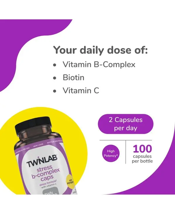 TWINLAB Stress B-complex Caps Complete B-complex & 1000 Mg Vitamin C