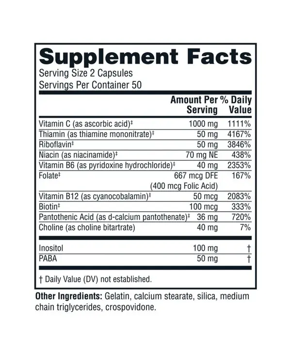 TWINLAB Stress B-complex Caps Complete B-complex & 1000 Mg Vitamin C