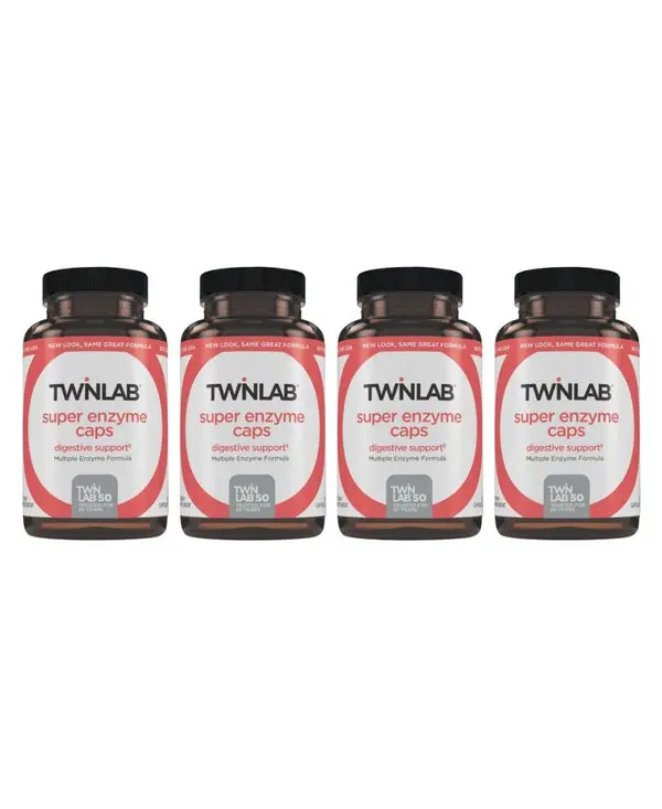 TWINLAB Super Enzyme Caps Constipation Supplement With Digestive Enzymes 50 Capsules - Brown