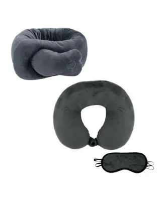 PURSONIC Travel Comfort Relief Bundle X2013 Memory Foam Travel Pillow With Sleep Mask Portable Neck Shoulder Adjustable Massaging Wrap - Grey