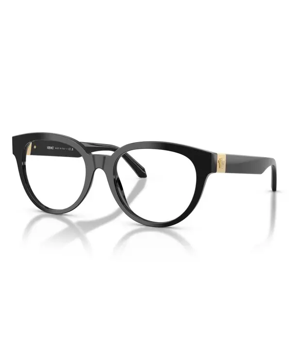 Versace Round Eyeglasses With Gold Tone Medusa Detail - Black