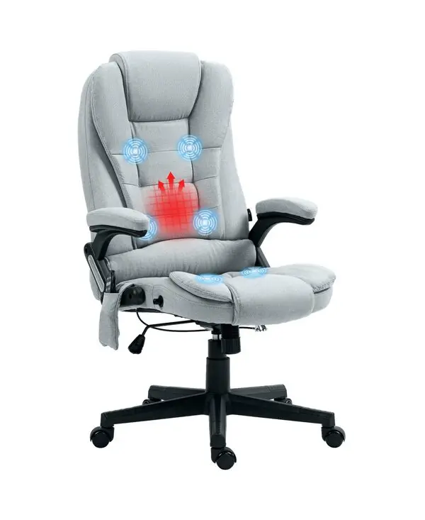 HOMCOM Vinsetto 6 Point Vibrating Massage Office Chair With Lumbar Heat - Light Gray
