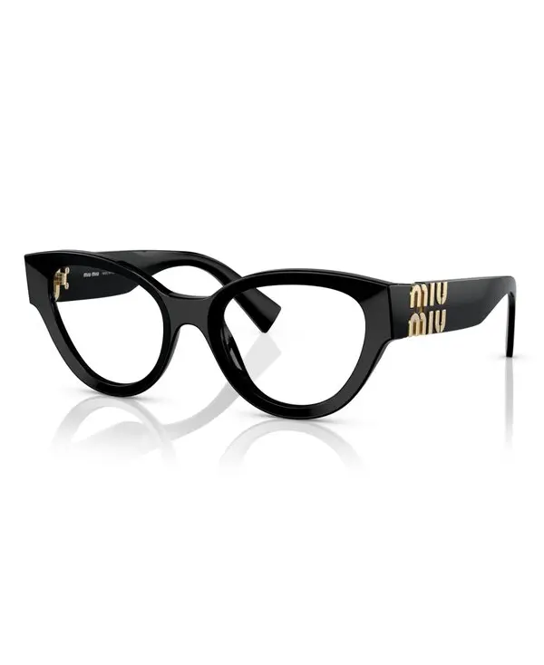 Miu Miu Phantos Shape Eyeglasses In Acetate With Gold Tone Logo Detail - Black
