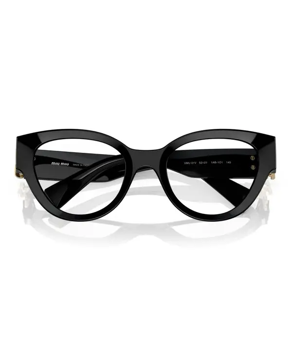Miu Miu Phantos Shape Eyeglasses In Acetate With Gold Tone Logo Detail - Black