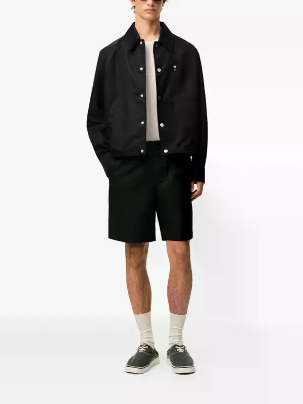 AMI Paris Nylon Shorts With De Coeur Stud Detail - Black