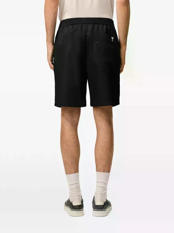 AMI Paris Nylon Shorts With De Coeur Stud Detail - Black