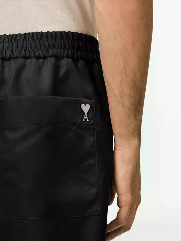 AMI Paris Nylon Shorts With De Coeur Stud Detail - Black