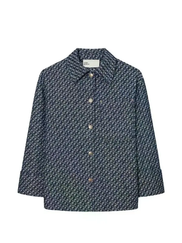 Tory Burch Denim Barn Jacket With T Link Pattern