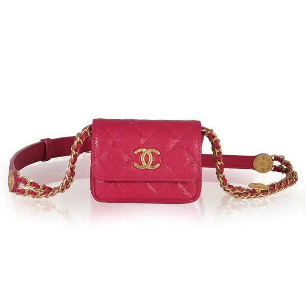 Chanel Quilted Caviar Twist Your Buttons Belt Bag - Pink