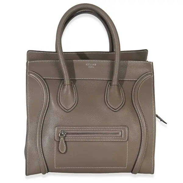 Celine Souris Drummed Calfskin Mini Luggage Tote - Gray