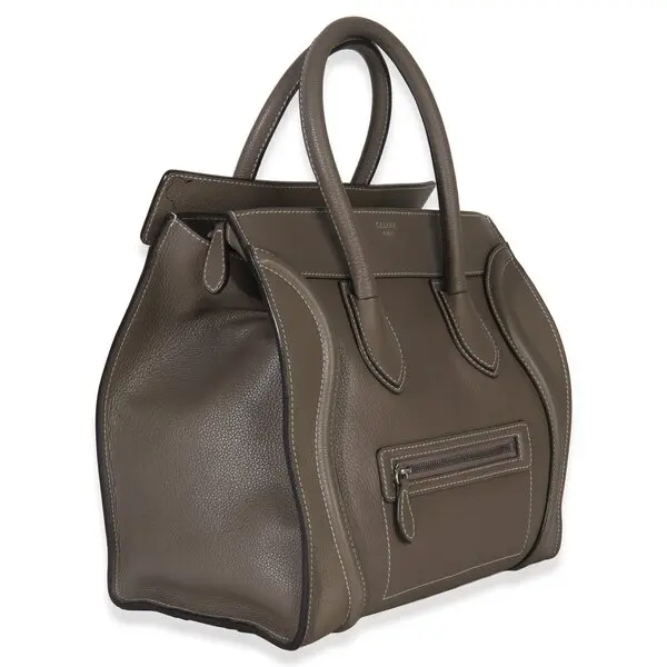 Celine Souris Drummed Calfskin Mini Luggage Tote - Gray