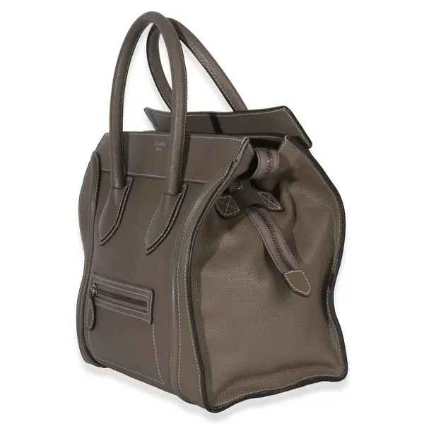 Celine Souris Drummed Calfskin Mini Luggage Tote - Gray