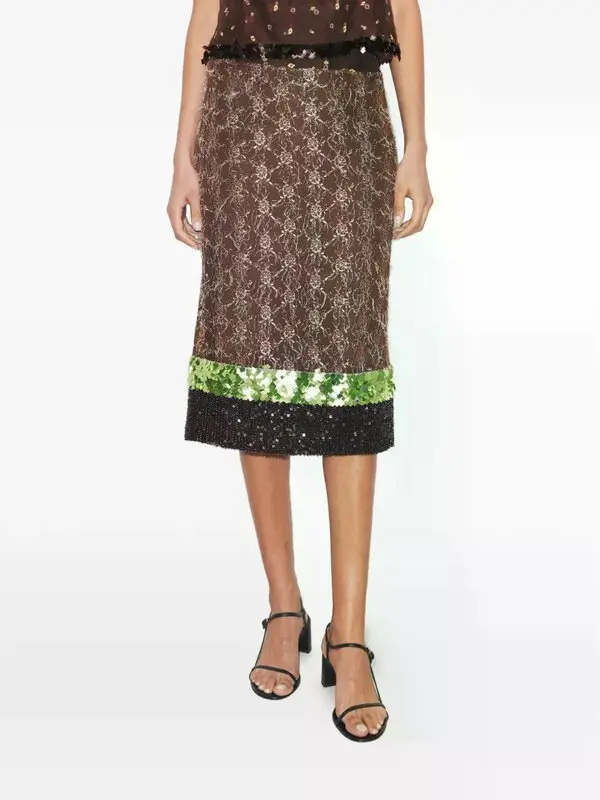 Tory Burch Embellished Lace Skirt - Brown